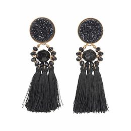Firetti Damen Paar Ohrstecker &raquo;mit 3 kleinen Quasten, schwarz&laquo; gold Kunststoff Metall Textil