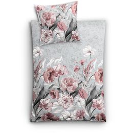Kleine Wolke Bettw&auml;sche &raquo;Hanako&laquo; 2 Stk. mit floralem Dessin silber Mako-Satin, Obermaterial: 100% Baumwolle B/L: 135cm x 200cm, Mako-Satin, B/L: 80cm x 80cm, 2 Stk