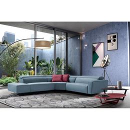 Egoitaliano Ecksofa &raquo;Stefanie-e, Designsofa der Extraklasse, bequem mit hohem Sitzkomfort&laquo; mit Relaxfunktion und verstellbaren Kopfteilelementen blau Leder &raquo;BULL&laquo;