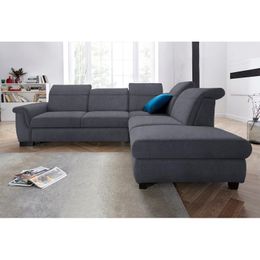 DOMO collection Ecksofa &raquo;Sully komfortables Sofa, L-Form&laquo; wahlweise mit Bettfunktion und Kopf- bzw. R&uuml;ckenverstellung grau Chenille (100% Polyester);