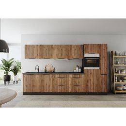 KOCHSTATION K&uuml;chenzeile &raquo;KS-Lagos, wahlweise mit E-Ger&auml;ten, Sp&uuml;le edelstahl oder schwarz&laquo; Breite 330cm, GK-oder Induktionskochfeld,mit oder ohne 