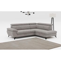 COTTA Ecksofa &raquo;Hudson L-Form, B: 256 cm&laquo; mit Kopfteilverstellung, optional Schlaffunktion & Bettkasten grau B/H/T: 256cm x 207cm, Struktur fein, 