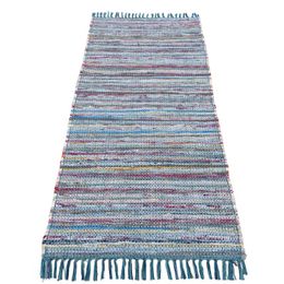 CarpetFine Teppich &raquo;Kelim Chindi, Wendeteppich&laquo; rechteckig 6 mm H&ouml;he handgewebt, Fleckerlteppich mit Fransen, auch vielen in L&auml;ufergr&ouml;&szlig;en blau 