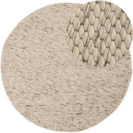 CarpetFine Wollteppich &raquo;Sina&laquo; rund 14 mm H&ouml;he grobe Struktur, Zeitloses Design, reine Wolle, Wohnzimmer beige Wolle &Oslash; 150cm 1 Stk., 14mm, &Oslash; 150cm