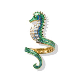 Firetti Damen Fingerring &raquo;Schmuck Geschenk Edelstahl Emaille Damenring Seepferd&laquo; Made in Germany - Schmuckelement, Schmuckelemente, Emaille bunt 3,8 g