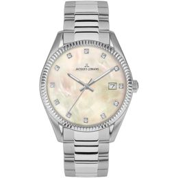 Jacques Lemans Damen Quarzuhr &raquo;Derby&laquo; Armbanduhr, Damenuhr, Datum, Perlmutt-Zifferblatt, Edelstahlarmband silber Einheitsgr&ouml;&szlig;e