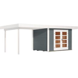 Weka Gartenhaus &raquo;Designhaus 126 Plus&laquo; mit Anbaudach grau Massivholz Fu&szlig;boden im Gartenhaus, ohne Dacheindeckung