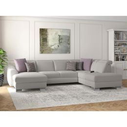 Sit & More sit&more Wohnlandschaft &raquo;Dundee U-Form&laquo; mit Federkern und Edelstahlf&uuml;&szlig;en, wahlweise mit Kopfteilverstellung silber B/H/T: 338cm x 86cm x 219cm, 