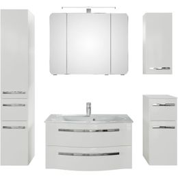 Badm&ouml;bel-Set &raquo;Serie 4005, vormontiert, Glaswaschbecken, Spiegelschrank&laquo; Set, 6 Stk. tlg. wei&szlig; Holzwerkstoff Einheitsgr&ouml;&szlig;e
