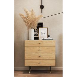 WOODMAN Kommode &raquo;Jugend&laquo; Echtholzfurnier aus Eiche, in 2 Breiten, mit Schubladen, Metallf&uuml;&szlig;e schwarz B/H/T: 80cm x 87cm x 44cm,mit 4 Schubladen, 4 Stk., Eiche