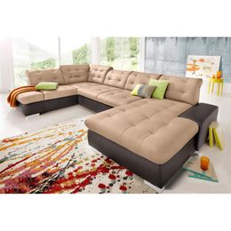 Sit & More sit&more Wohnlandschaft &raquo;Palomino U-Form&laquo; wahlweise in XL oder XXL braun NaturLEDER (echtes Rindsleder) in Sitz und R&uuml;cken. Korpus mit Kunstleder 