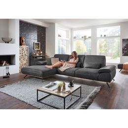 Die PlanBar Ecksofa &raquo;PN-EM18063 L-Form, B: 322 cm&laquo; optional mit echt bezogenem R&uuml;cken, Sitztiefen- und Armteilverstellung Sichtrahmen: Aus Spannplatte