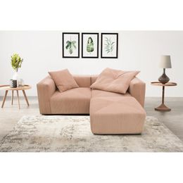 Home Affaire Ecksofa &raquo;Gerrid L-Form&laquo; Cord, Modulsofa, bestehend aus 2 Eckelementen + 1 Hocker rosa 100% Polyester B/H/T: 216cm x 69cm x 193cm, Cord