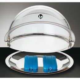 APS Servierplatte &raquo;Thermo-Set&laquo; einfache Handhabung und dezentes Design, 6 Stunden K&uuml;hlzeit, &Oslash; 38 cm silber Edelstahl, Kunststoff &Oslash; 38cm