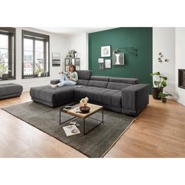 Die PlanBar Ecksofa &raquo;MP-IN15053 L-Form schmaler Schenkel&laquo; wahlweise mit Kopfteilverstellung und manueller Vorziehbank grau 88% Polyester; 12% Polyamid