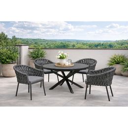 Destiny Garten-Essgruppe &raquo;MOLINO ARONA Essgruppe 4 Se + Tisch &Oslash;145/199cm, anthrazit&laquo; Set, Aluminium, Rope grau Aluminium, Wicker/Kunststoffgeflecht B/H/T: 