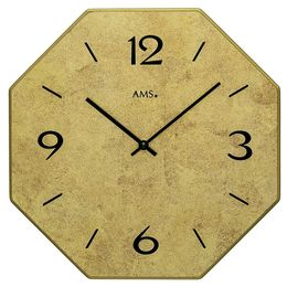 AMS Unisex AMS Wanduhr Quarzuhr, Holz, Wohnzimmer, Esszimmer, K&uuml;che, Arbeitszimmer, B&uuml;ro,Flur gold B/H/L: 28cm x 4cm x 28cm