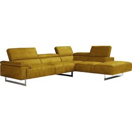 Egoitaliano Ecksofa &raquo;Malika, elegant und bequem, Designsofa, L-Form&laquo; mit Ottomane, inkl. Kopfteilverstellung und chromfarbenen Metallf&uuml;&szlig;en gelb Luxus-Micofaser 