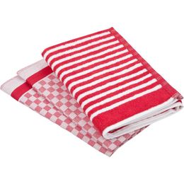 Ross Geschirrtuch &raquo;Exclusiv&laquo; 1x K&uuml;chen-Frottiertuch (Streifen) und 2 Geschirrt&uuml;cher (Karodesign) rot 100% Baumwolle, 50% Baumwolle, 50% Leinen 3 Stk.,