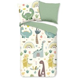 Good Morning Kinderbettw&auml;sche &raquo;Quint&laquo; 2 Baumwolle, Renforc&eacute;, Wendeoptik, Kind, Baby, Dino bunt Renforc&eacute;, Obermaterial: 100% Baumwolle B/L: 135cm x 