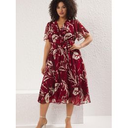 Trendyol Curve Kleid Damen Gr&ouml;&szlig;e 44 hellbeige / rot / burgunder Sommerkleid