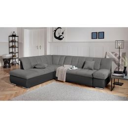 DOMO collection Ecksofa &raquo;MONA 271x213 cm, modern und komfortabel&laquo; whlw. mit Bett- und Armlehnfunktion, L-Form schwarz Struktur fein 100% Polyester;