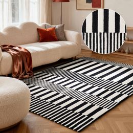 ELLE DECORATION Wollteppich &raquo;Pulse&laquo; rechteckig 12 mm H&ouml;he Wolle, Natur, Wohnzimmer, schwarz weiss, Modern, Geometrisch, Streifen schwarz-wei&szlig; 