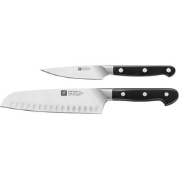 Zwilling Messer-Set &raquo;Pro&laquo; 1 Spick & Garniermesser (10 cm), 1 Santokumesser (18 cm). schwarz Spezialklingenstahl, Stahl Einheitsgr&ouml;&szlig;e