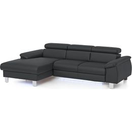 COTTA Ecksofa &raquo;Komaris L-Form, B: 244 cm&laquo; mit Kopfteilverstellung, optional Schlaffunktion, Bettkasten & Licht schwarz Microfaser PRIMABELLE (100% 