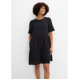 bonprix Kleid aus Musselin mit Lochstickerei, schwarz, Gr.42, Ein tolles Piece f&uuml;r den Sommer, aus 100% Baumwolle,Musselin