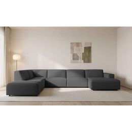 OTTO home Wohnlandschaft &raquo;Naddine&laquo; B. 389 cm, U-Form, Strukturstoff M&eacute;lange-Effekt, Wellenunterfederung grau 100% Polyester B/H/T: 389cm x 75cm x 