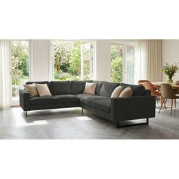 OTTO home Ecksofa &raquo;Pinto, XXL, 250/290 cm, langer Schenkel, Ottomane&laquo; Cord, Chenille, Lederoptik, mit Keder, Metallf&uuml;&szlig;e, Wellenunterfederung schwarz 