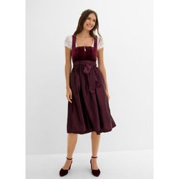 bonprix Dirndl mit Samt in Midil&auml;nge (2-tlg.Set), rot, Gr.40, traditionelles Dirndl mit hochwertigen Samtmieder mit Burn-Out Muster und changierender Sch&uuml;rze. Der Rock ist mit einem angenehmen Baumwollfutter ausgestattet., aus Samt