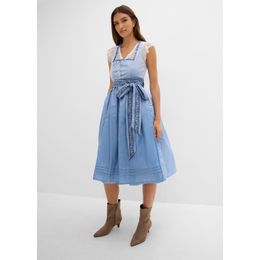 bonprix Dirndl mit Samt in Midil&auml;nge (2-tlg.Set), blau, Gr.54, Traditionelles Dirndl mit hochwertigen Samtmieder und changierender Sch&uuml;rze. Der Rock ist mit einem angenehmen Baumwollfutter ausgestattet., aus Samt