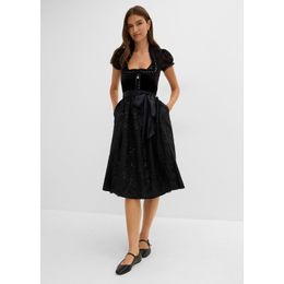 bonprix Dirndl mit Samtrock (2-tlg.Set), schwarz, Gr.48, Hochwertiges Dirndl mit vielen Details und Rei&szlig;verschluss vorne, aus Satin