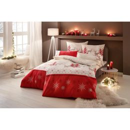 OTTO home Bettw&auml;sche &raquo;Venua in Gr. 135x200 oder 155x220 cm&laquo; 2 Stk. Winterbettw&auml;sche, Weihnachtsbettw&auml;sche rot Biber, Obermaterial: 100% Baumwolle B/L: