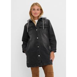 bonprix Jeansjacke mit Kapuze, schwarz, Gr.48, Jeansjacke mit Kapuze, 98% Baumwolle
