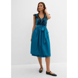 bonprix Dirndl mit Samt in Midil&auml;nge (2-tlg.Set), petrol, Gr.40, traditionelles Dirndl mit hochwertigen Samtmieder mit Burn-Out Muster und changierender Sch&uuml;rze. Der Rock ist mit einem angenehmen Baumwollfutter ausgestattet., aus Samt