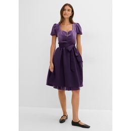 bonprix Dirndl und Sch&uuml;rze (2-tlg.Set), lila, Gr.54, Modern und feminin: Dirndl aus Samt mit herzf&ouml;rmigen Ausschnitt und Ballon&auml;rmel sowie einer Sch&uuml;rze aus gl&auml;nzendem Satin