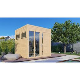 BERTILO Gartenhaus &raquo;Cubus 2 Office, in verschiedenen Farben&laquo; beige Massivholz Fu&szlig;boden im Gartenhaus, ohne Dacheindeckung