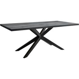 Musterring Esstisch &raquo;Tiama&laquo; mit fester Platte in Barock-Eiche massiv, 40mm, Eisengestell schwarz schwarz B/H/T: 200cm x 76,5cm x 100cm, ohne Auszug, ohne 