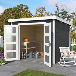 Lasita Maja Gartenhaus &raquo;Zambezi 3&laquo; Blockbohlenhaus 28mm grau Massivholz ohne Fu&szlig;boden, ohne Dacheindeckung