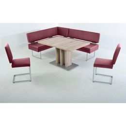 K+w Komfort & Wohnen K+W Komfort & Wohnen Essgruppe 4 Stk. tlg. langer Schenkel links oder rechts, 2 Freischwinger, 1 Funktionstisch rot B/H/T: 158cm x 89cm x 199cm, Leder