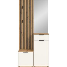HBZ-MEBLE HBZ Kompaktgarderobe &raquo;Simple mit Spiegel, Flurgarderobe BxHxT 88x195x35 cm&laquo; 4 Stk. tlg. mit Bank, Paneel, Schuhkommode mit Schubkasten und Spiegel 