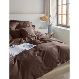 Irisette Bettw&auml;sche &raquo;Premium Satin Bettw&auml;sche Paris&laquo; 3 hochwertige Uni Premium Bettw&auml;sche mit Rei&szlig;verschluss, 100% Baumwolle braun Mako-Satin, Obermaterial: 