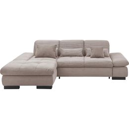 set one by Musterring Ecksofa &raquo;SO4100 V&laquo; mit verstellbaren Kopfteilen, wahlweise mit Funktionen, Cord-Bezug grau 100% Polyester B/H/T: 284cm x 80cm x 