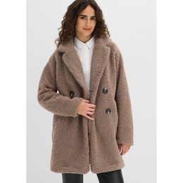 bonprix Kurzmantel, braun, Gr.36, Kuschelliger Kurzmantel in Wolloptik mit zweireihiger Knopfleiste