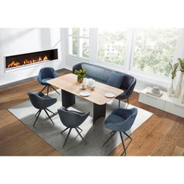 K+w Komfort & Wohnen K+W Komfort & Wohnen Essgruppe &raquo;ZOOM&laquo; abgerundete Essgruppe in Materialmix, Solobank, 4 Sesseln und 1 Tisch blau Flachgewebe Q2 2250 Leder Longlife 
