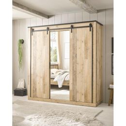 Home Affaire Kleiderschrank &raquo;SHERWOOD Schlafzimmerschrank mit Spiegel W&auml;scheschrank&laquo; Schiebet&uuml;ren mit Scheunentorbeschlag aus Metall, B/T/H 201/63/