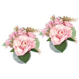 I.GE.A. Kunstblume &raquo;Arrangement Rose und Hortensie im Topf 2er Set&laquo; Blumengesteck k&uuml;nstlich Dekoblume Hochzeitsdeko Kunstpflanze Blume rosa B/H/L: 
